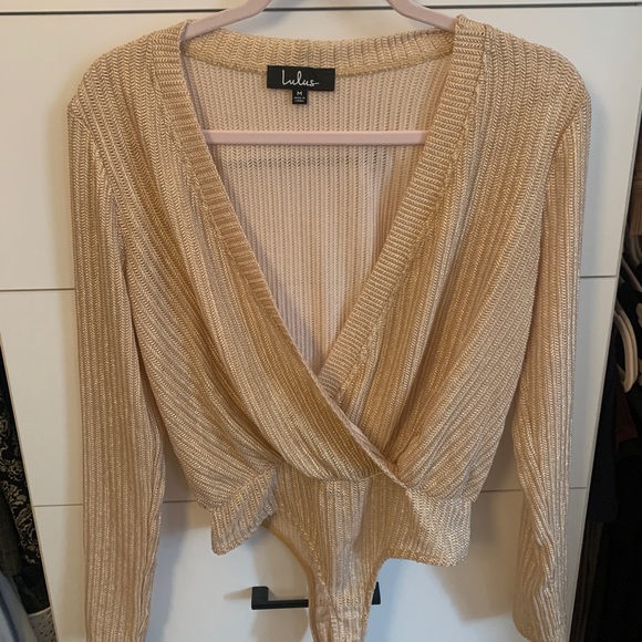 Lulus | Tops | Lulus Gold Bodysuit Medium Shimmer | Poshmark